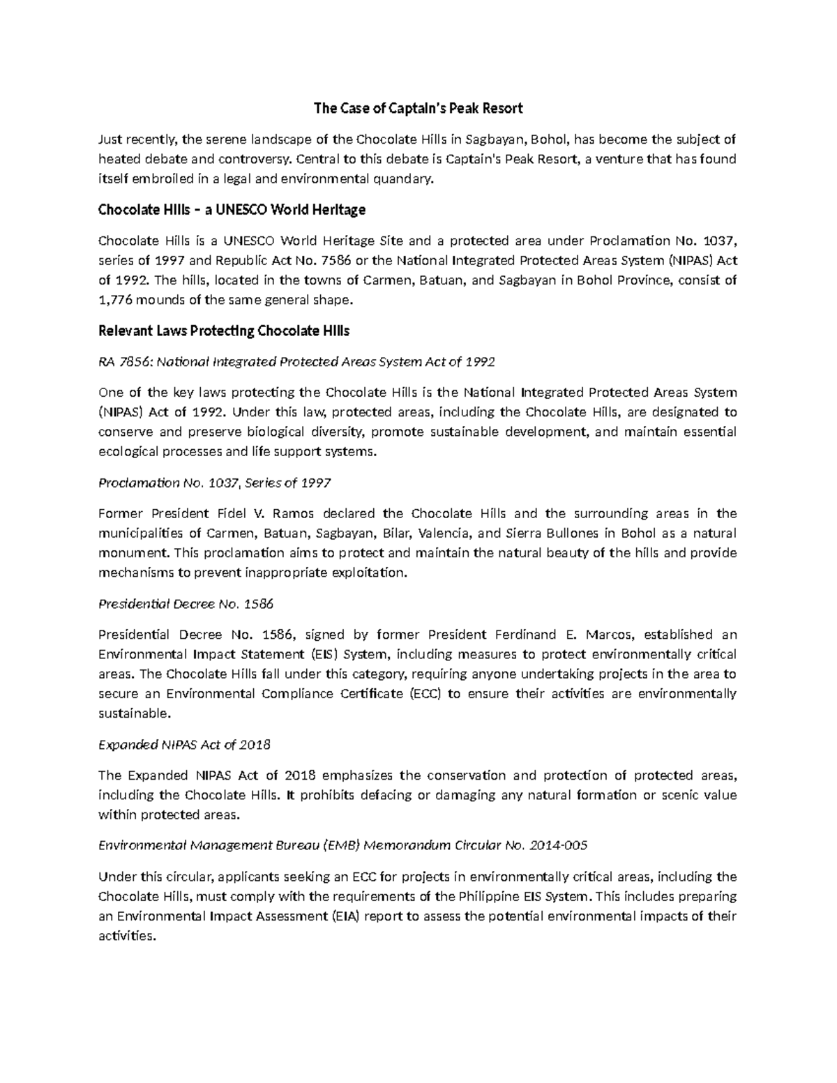 Case Study on Captain's Peak Resort's Environmental Issues - Studocu