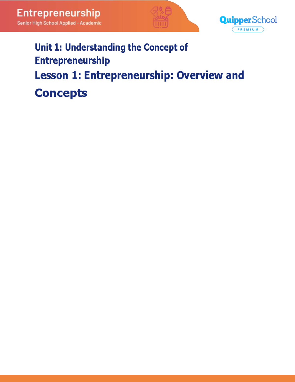 Entrep 101: Unit 1 - Understanding Entrepreneurship Concepts - Studocu