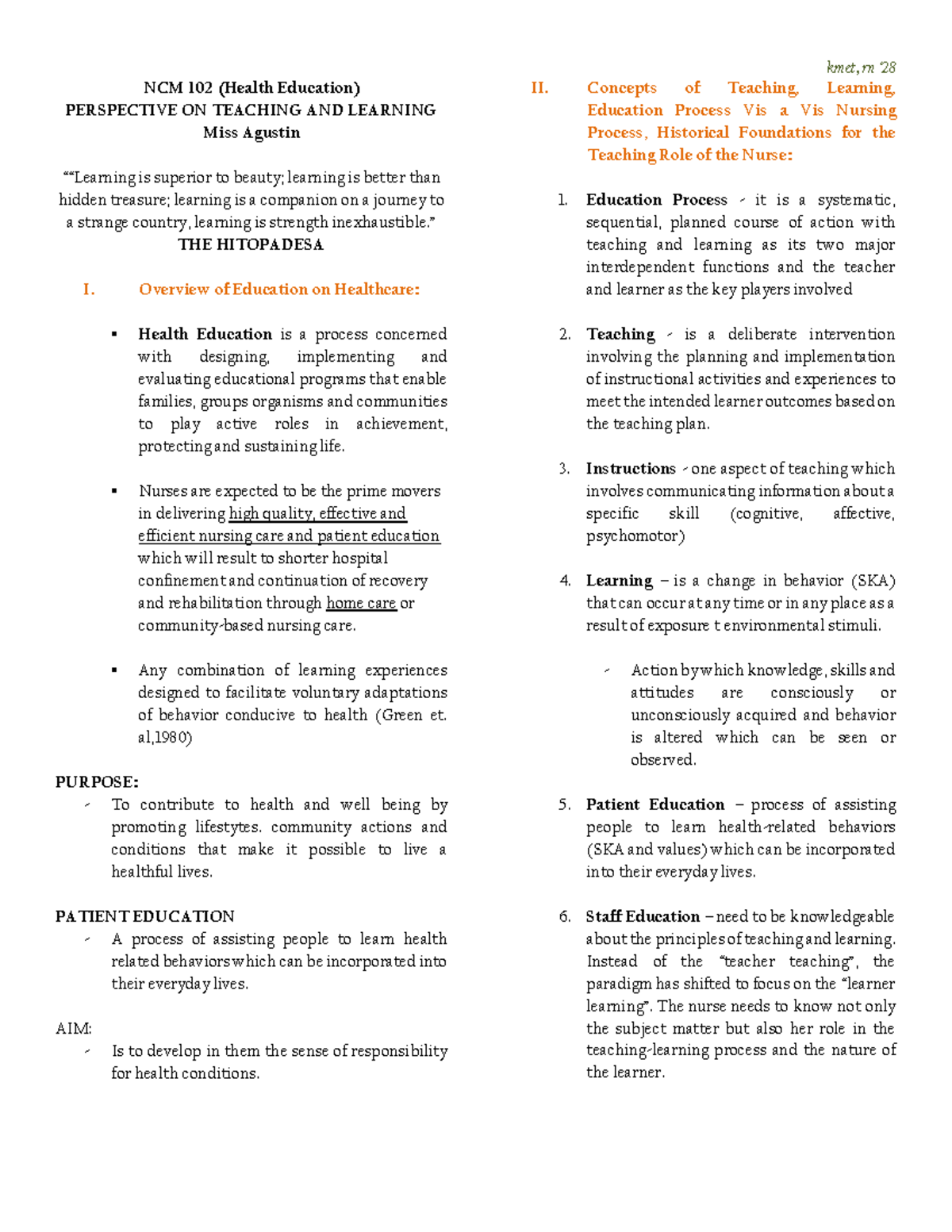 NCM 102 (Health Education) Principles of Teaching & Learning Theories ...