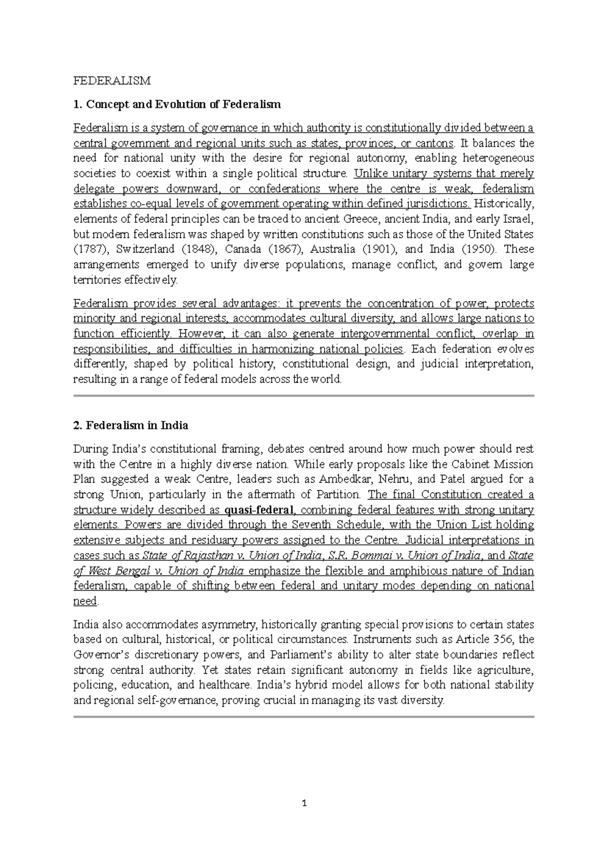 CC Federalism - Concept, Evolution, and Comparative Analysis Notes ...