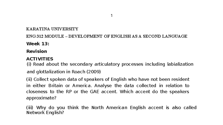Lecture 13 - Summary of English prosody - 1 KARATINA UNIVERSITY ENG 312 ...