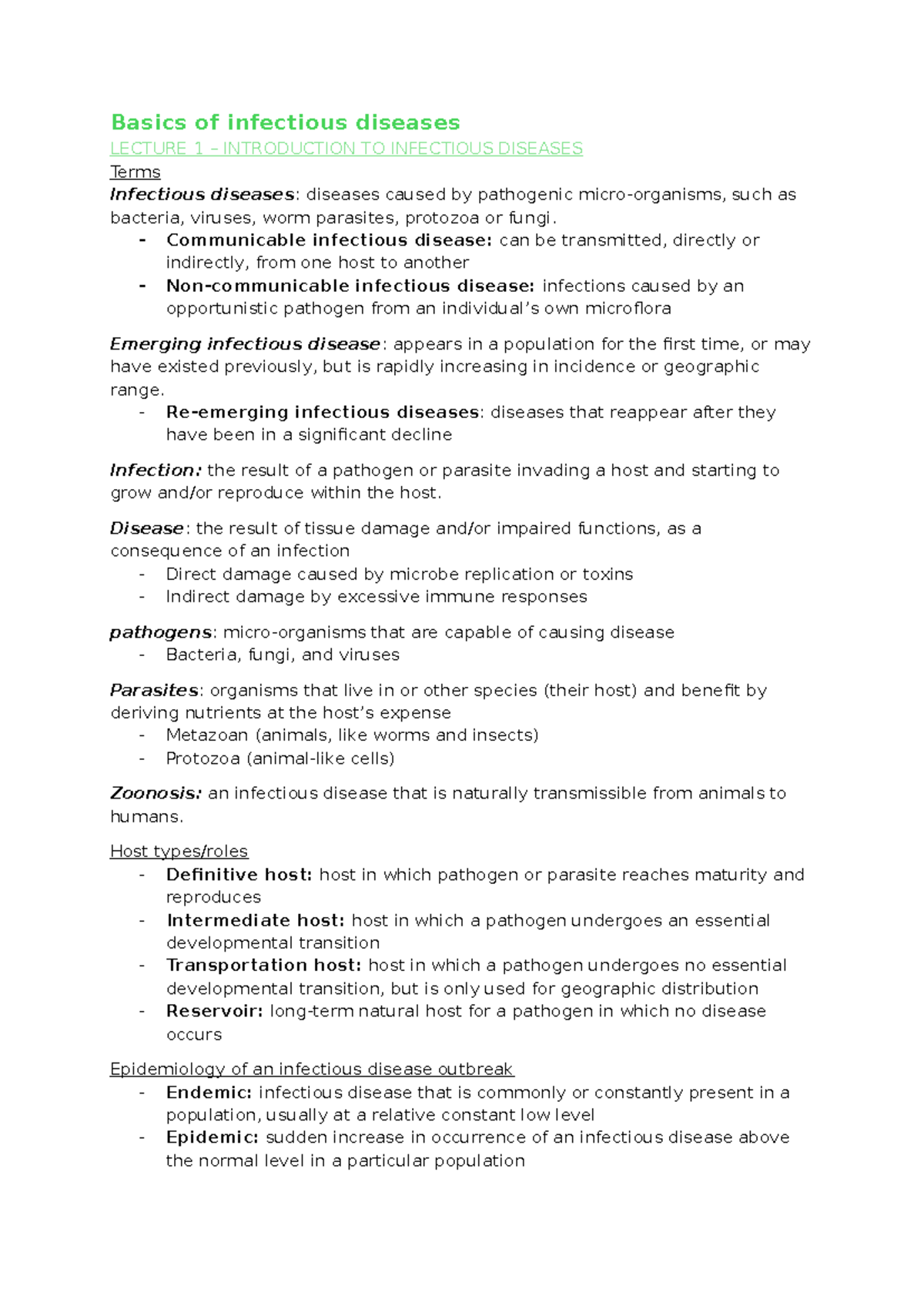 Basics of Infectious Diseases LECTURE 1: Introduction to Key Concepts ...