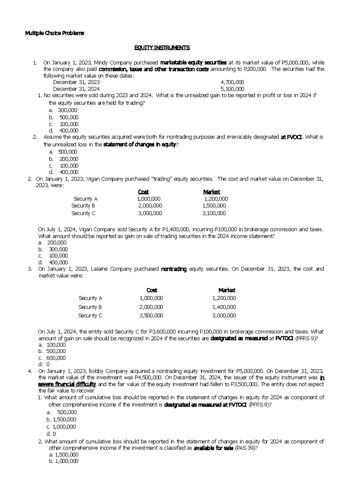 IA-1-Investments - Quiz on Equity & Bond Investments - Studocu