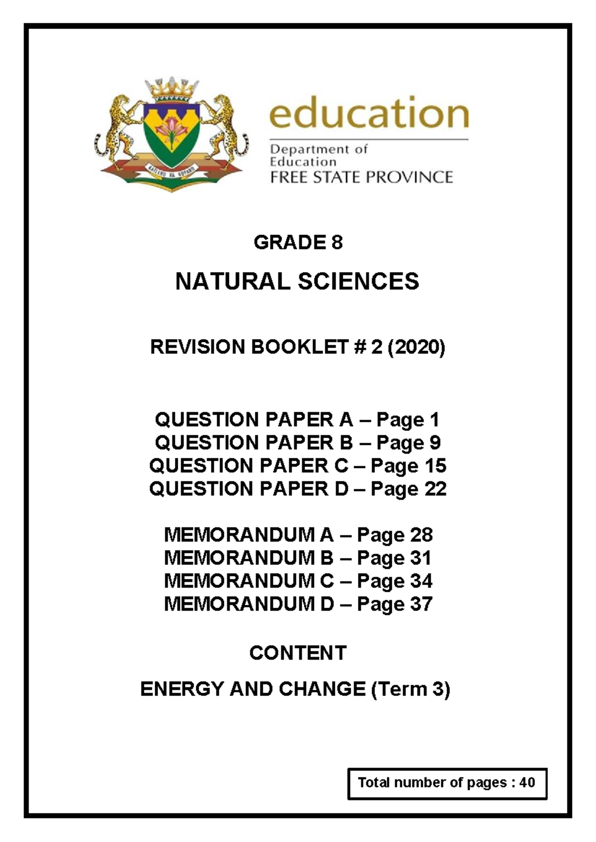 NS Grade 8 Natural Sciences Revision Papers Term 3 2020 - Studocu