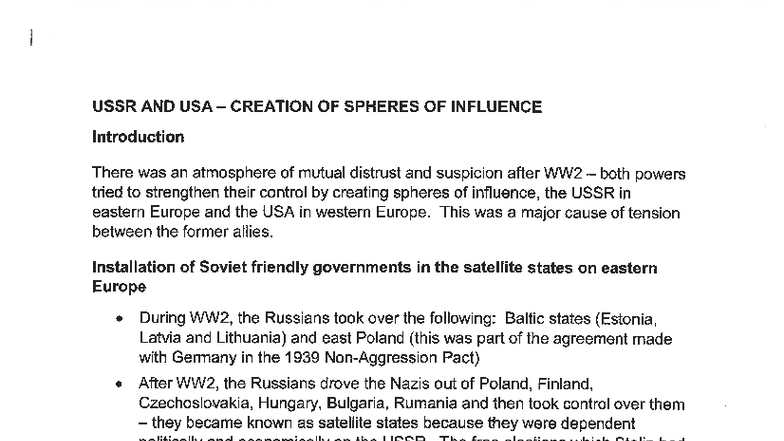 BR 1: USSR and USA's Post-WW2 Spheres of Influence Analysis - Studocu