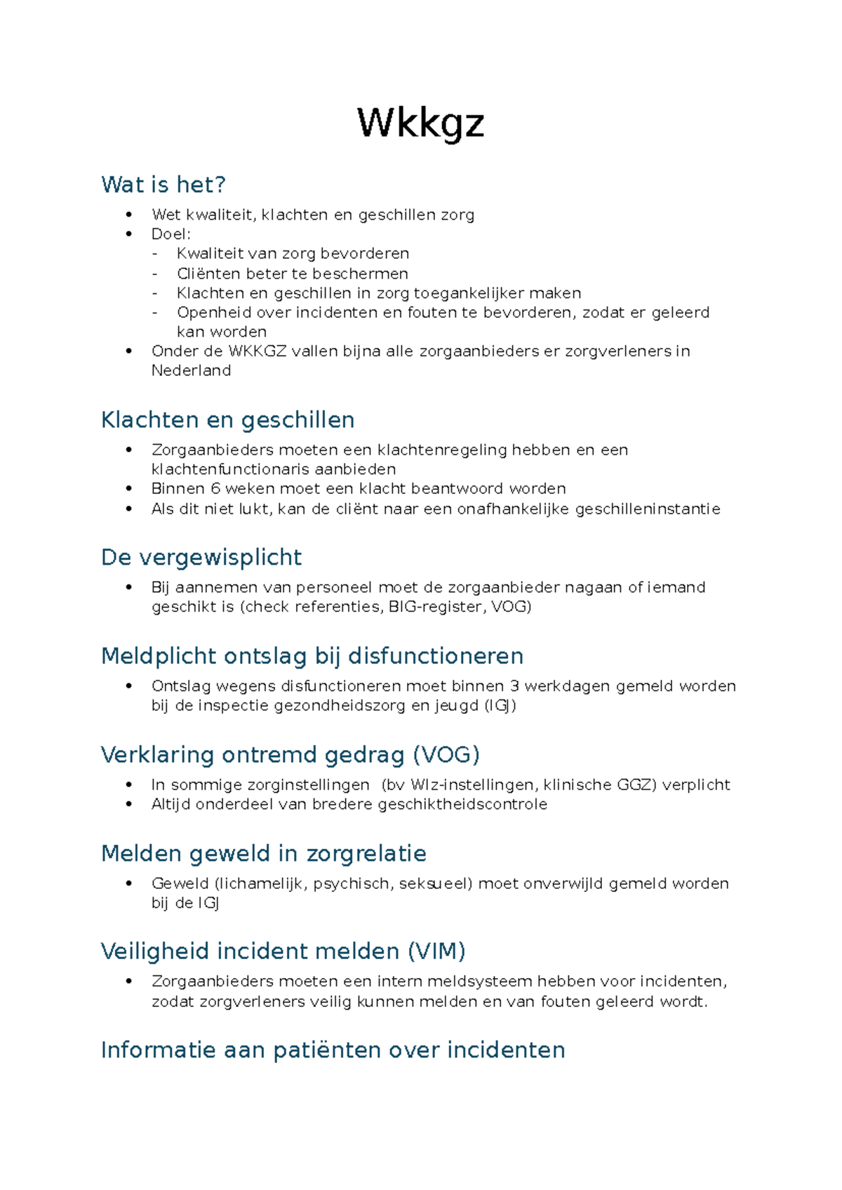 WKKGZ: Kwaliteit en Klachten in de Zorg - Een Overzicht - Studeersnel