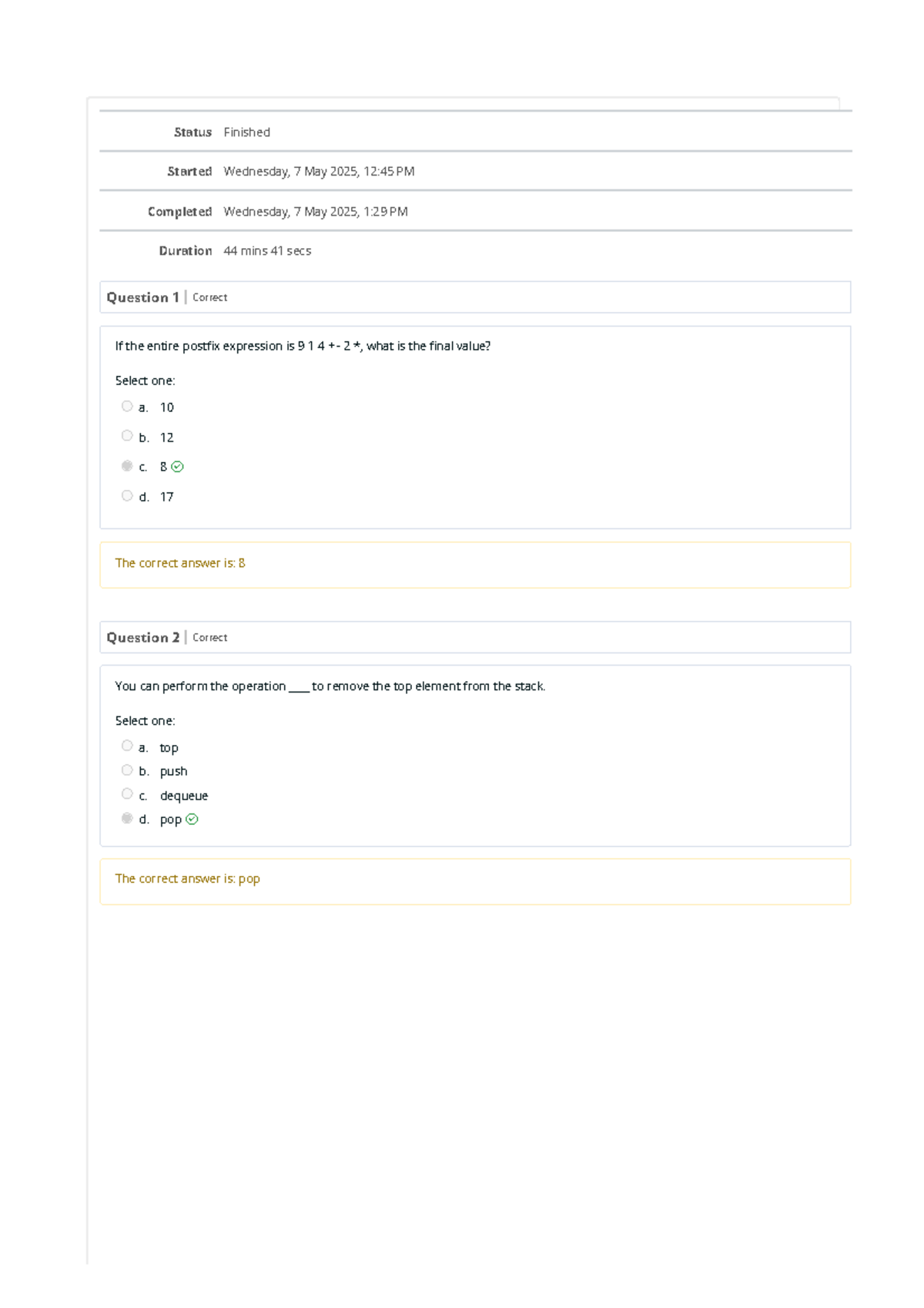 Data Structures Quiz Answers - CS101: Postfix & Infix Expressions - Studocu
