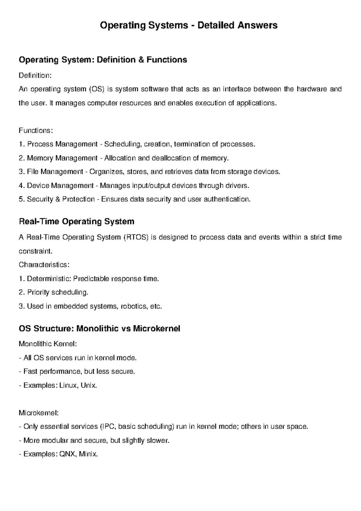 Operating Systems (CS101) Detailed Answers and Functions Overview - Studocu