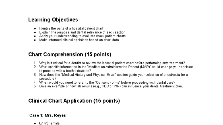 P2 - 3 - Hospital Patient Chart Evaluation and Clinical Decisions - Studocu