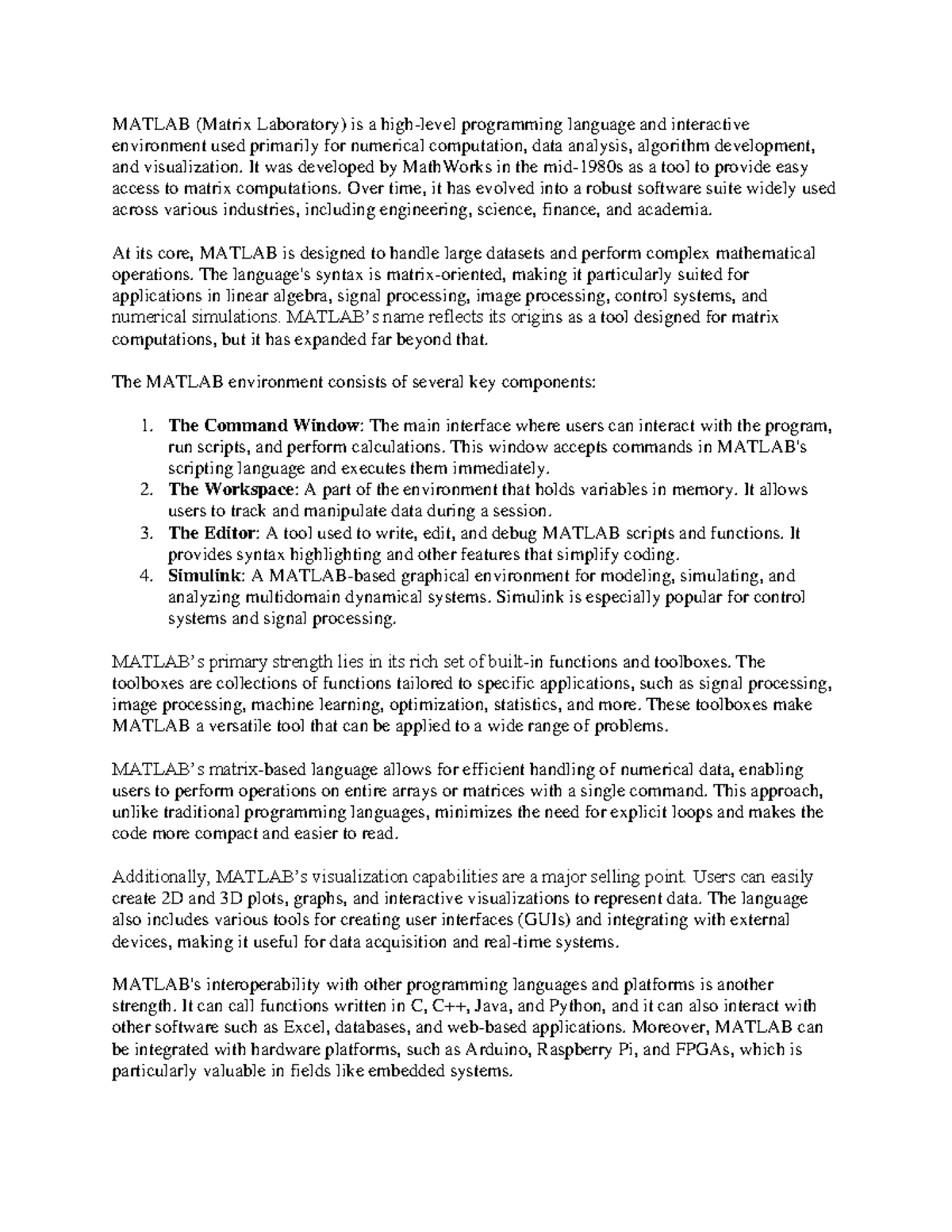 MATLAB 1: Overview of Features and Applications in Computing - Studocu