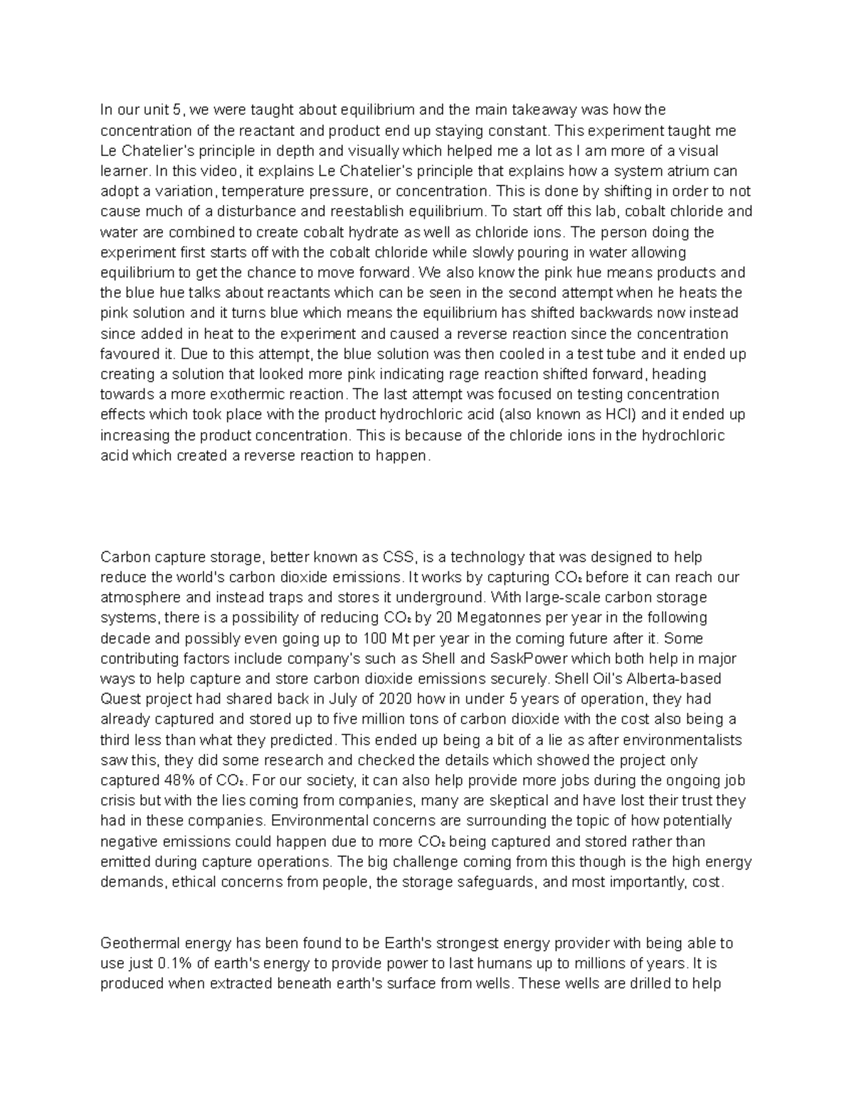 Unit 5 Notes: Equilibrium, Le Chatelier's Principle & CSS (PYSC-CCC ...