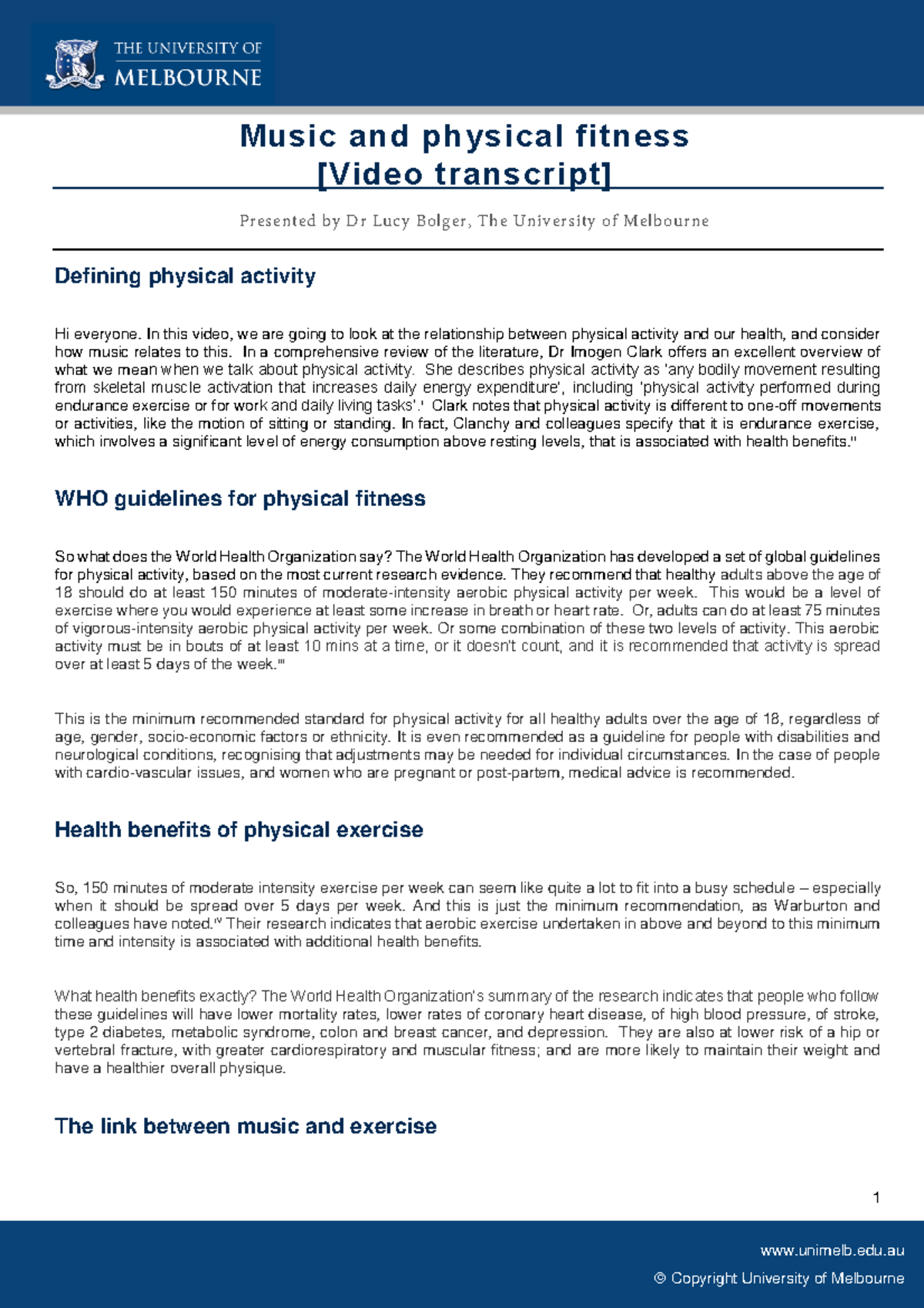 M2.1 Music and Physical Fitness - unimelb.edu © Copyright University of ...