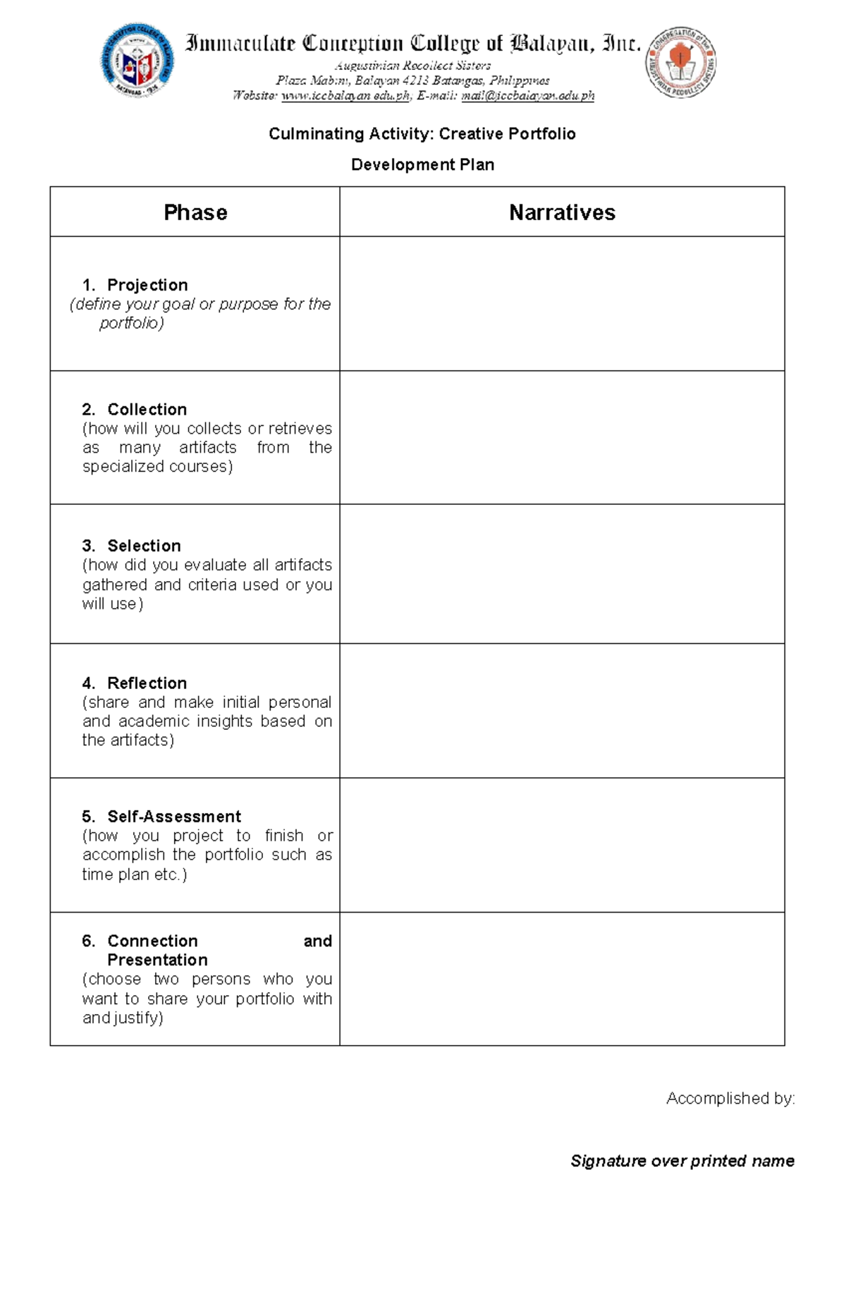 Culminating Activity Development Plan - Culminating Activity: Creative ...