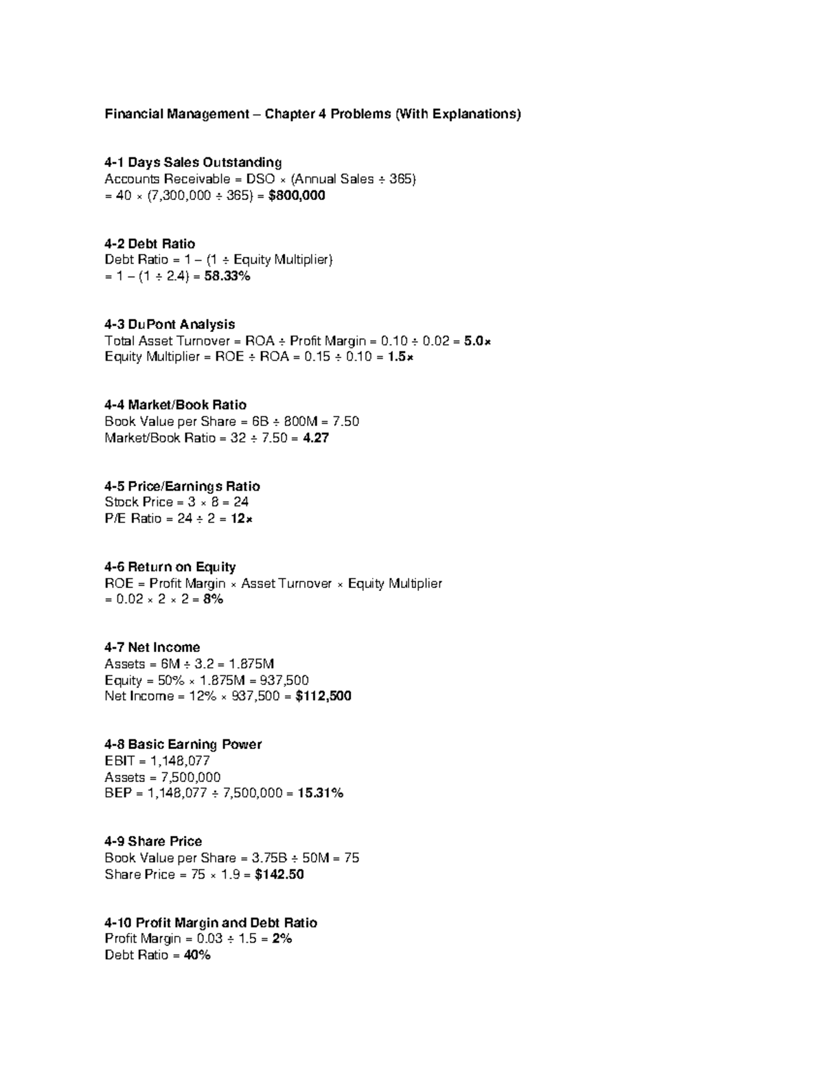 Financial Management Chapter 4: DSO & Ratios Solutions - Studocu