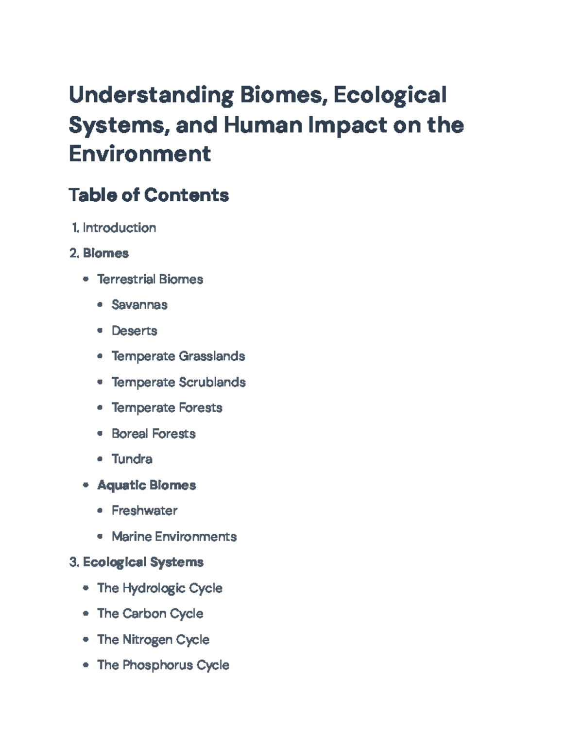 Understanding Biomes, Ecological Systems, and Human Environmental ...