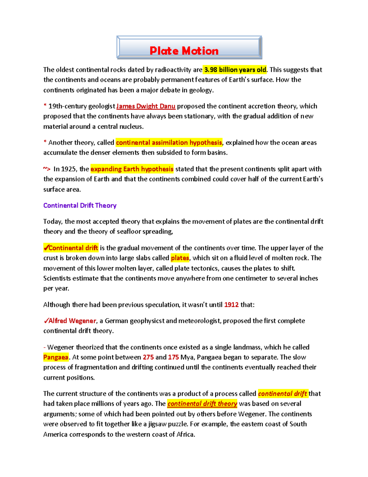Plate Motion (Continental drift theory,Plate tectonics) study guide in ...