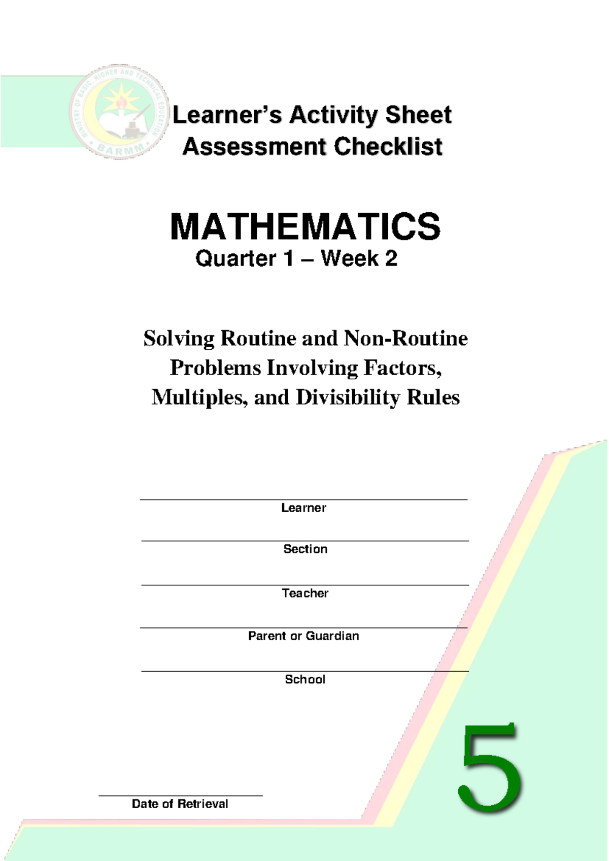 G5 MATH Q1 W2 - Learner's Guide on Factors, Multiples & Divisibility ...