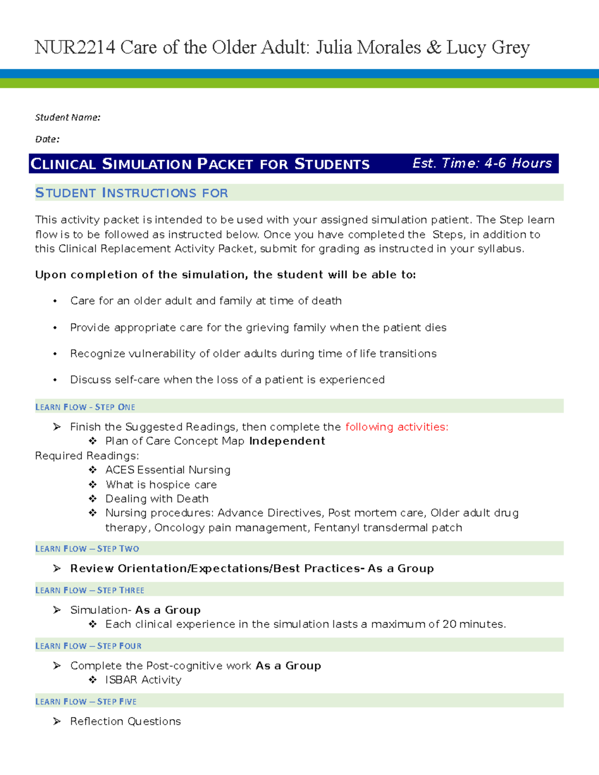 NUR2214 Module 4 Clinical Simulation Assignment: Care for Older Adults ...
