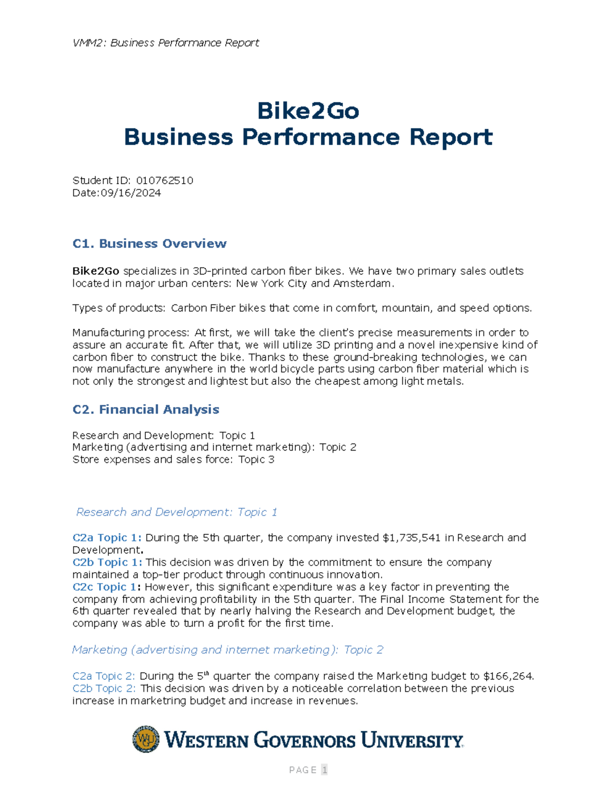 VMM2 Final Report: Business Performance Analysis for Bike2Go - Studocu