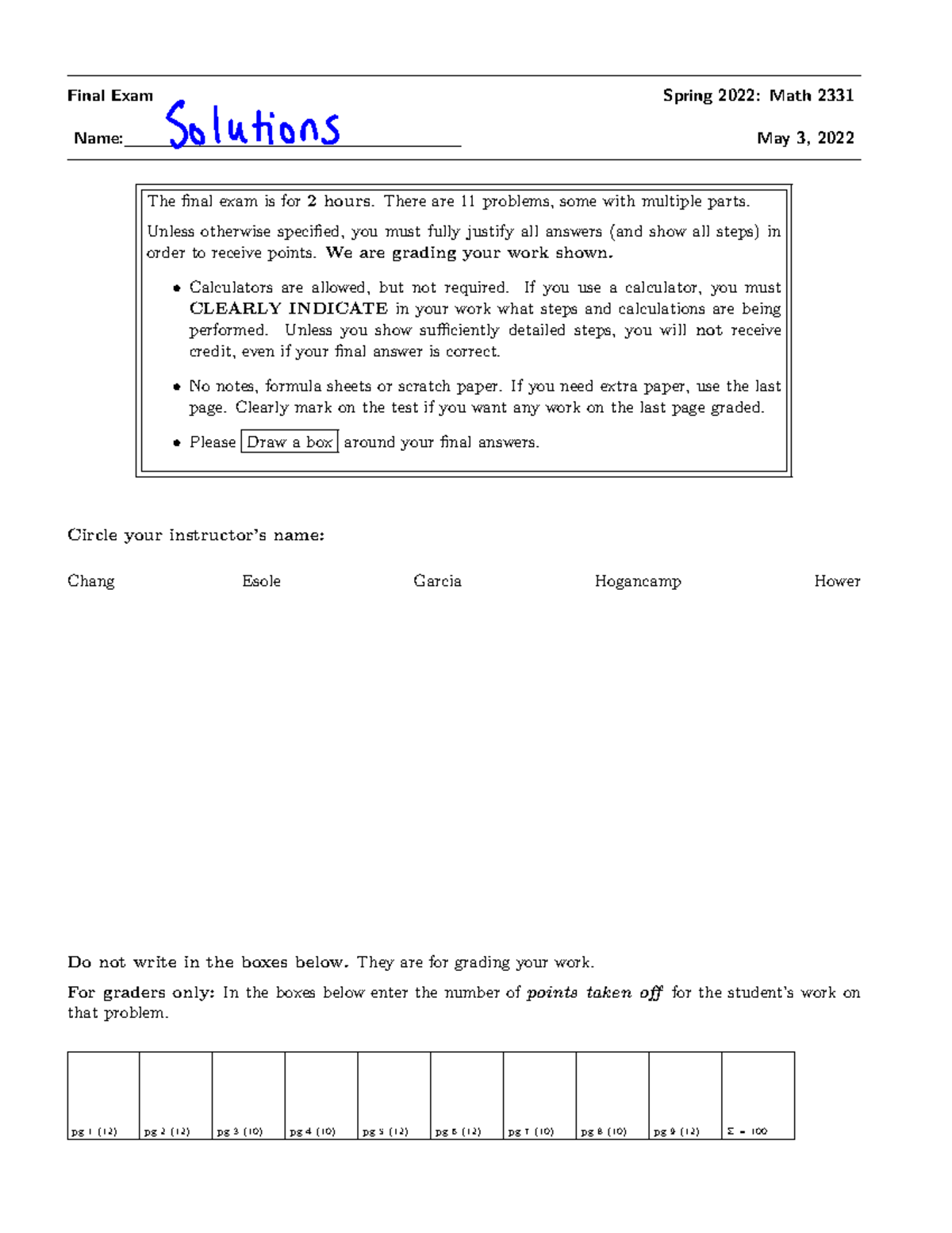 MATH 2331 Final exam solutions for Spring 2022 - Studocu