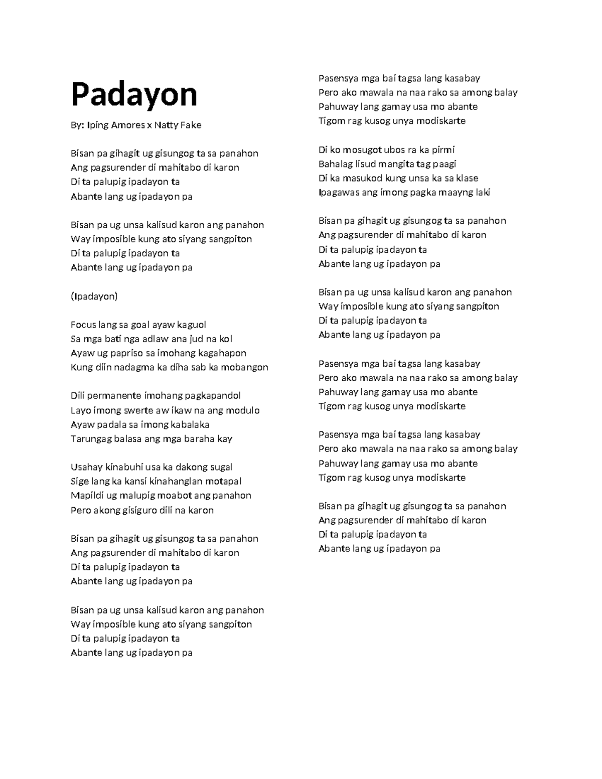 Padayon (Lyrics) - Inspirational Message in Music - Studocu