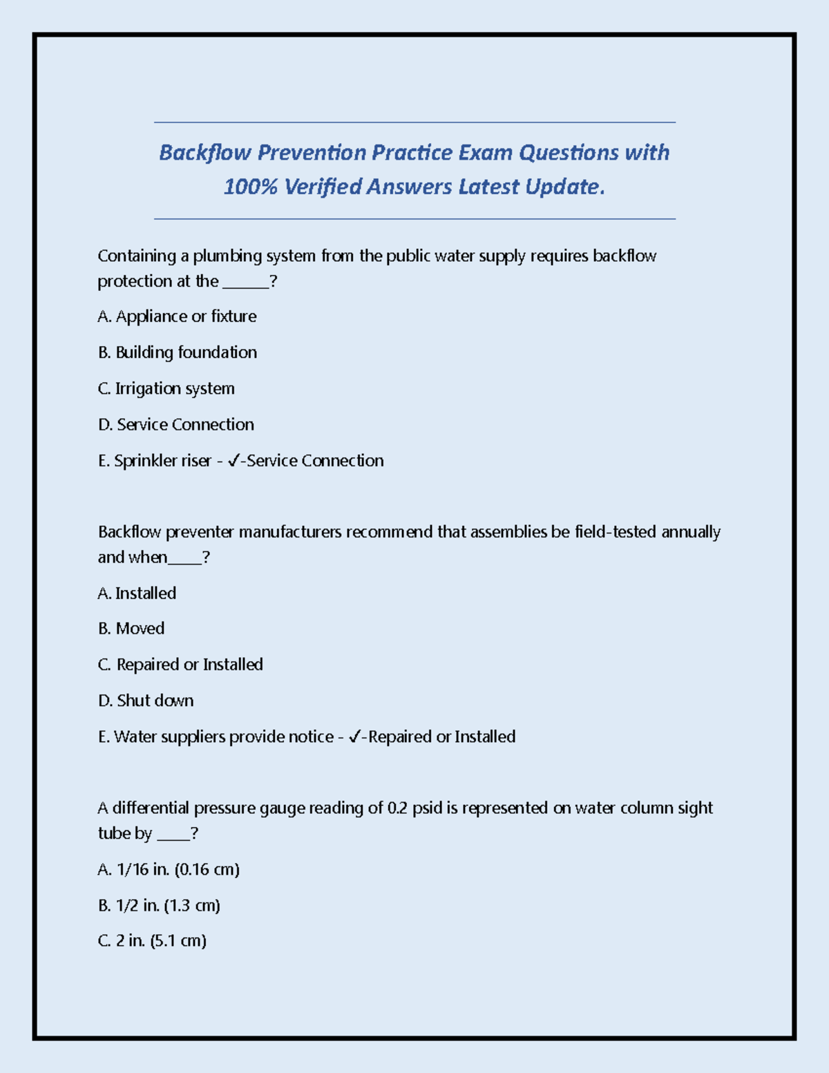 Backflow Prevention Exam Q&A (Course Code: BP-101) - Latest Update ...