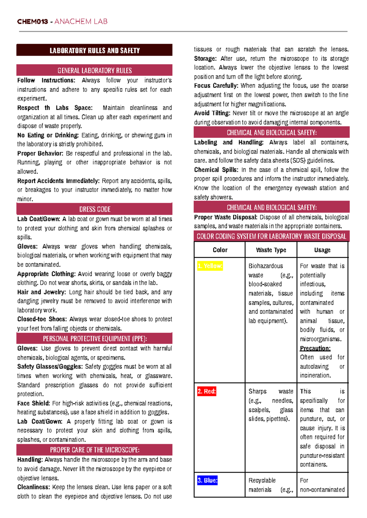 CHEM013 - Anachem Lab Midterm Study Guide: Safety & Procedures - Studocu