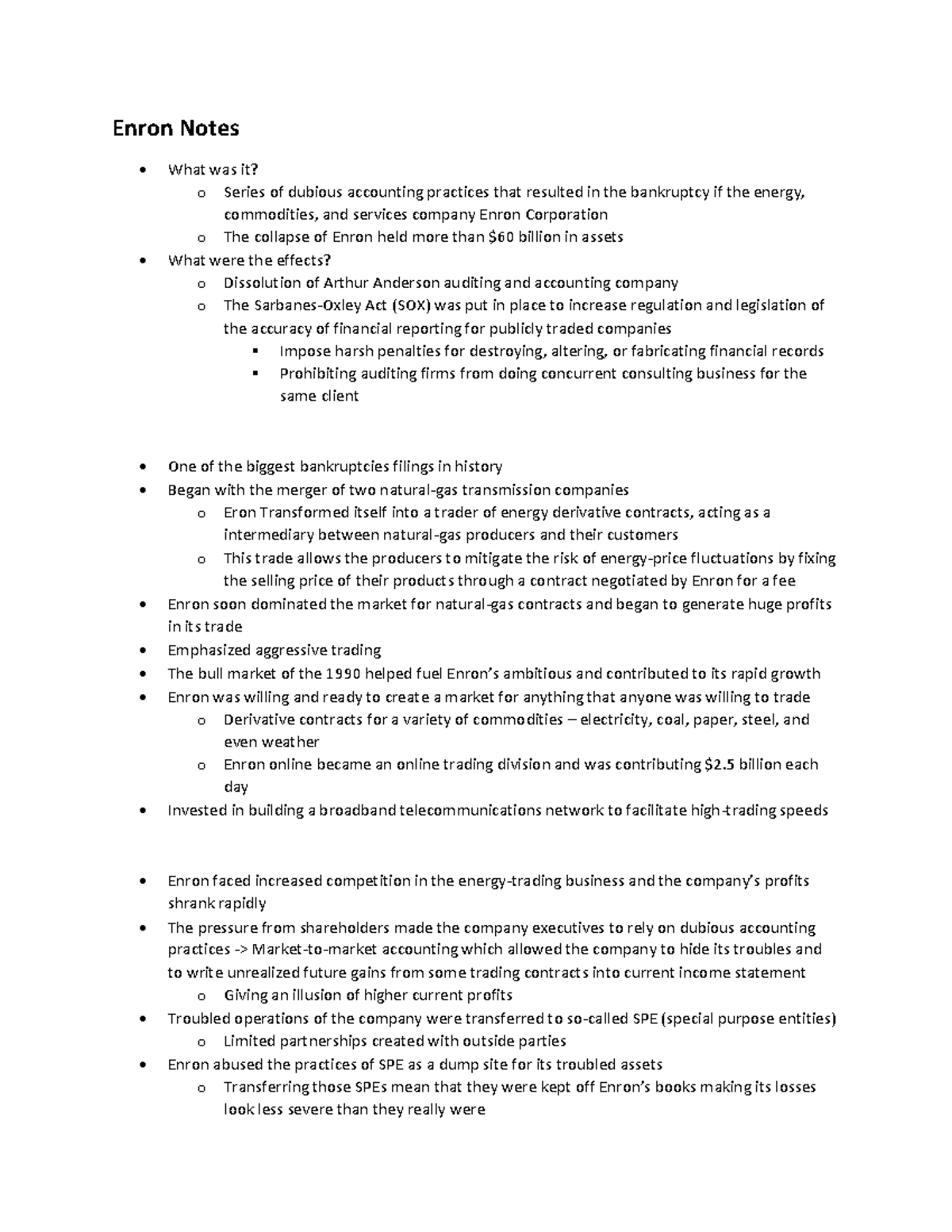 Enron Corporation: Insights & Key Takeaways from Class Notes - Studocu
