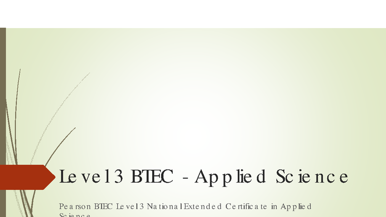 Level 3 BTEC Applied Science Unit 3 Lessons Overview - Studocu