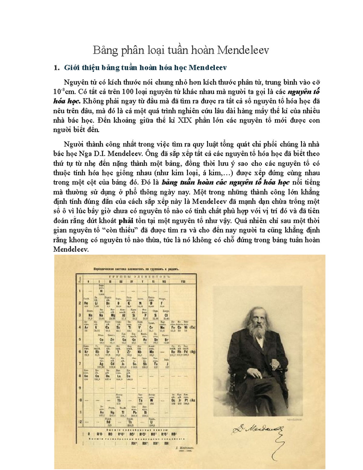 Bảng phân loại tuần hoàn Mendeleev: Phân tích và ứng dụng trong hóa học ...