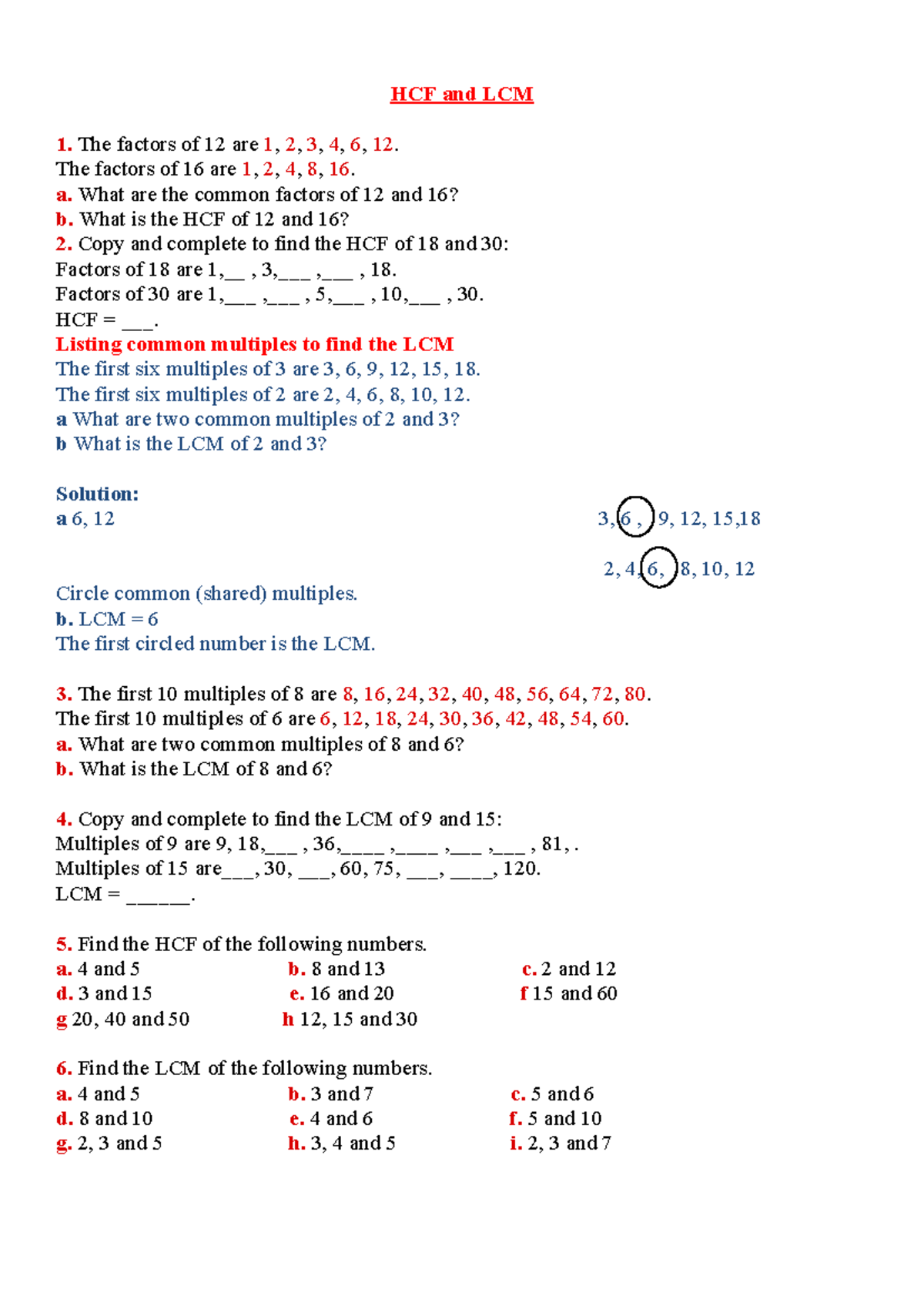 HCF and LCM Notes for Math 4 - Key Concepts and Examples - Studocu
