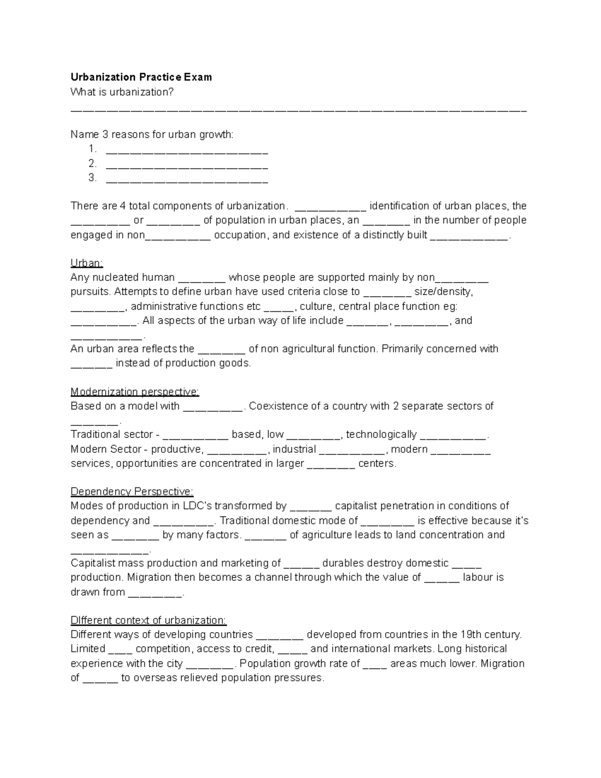Urbanization GG272 practice exam - Urbanization Practice Exam What is ...