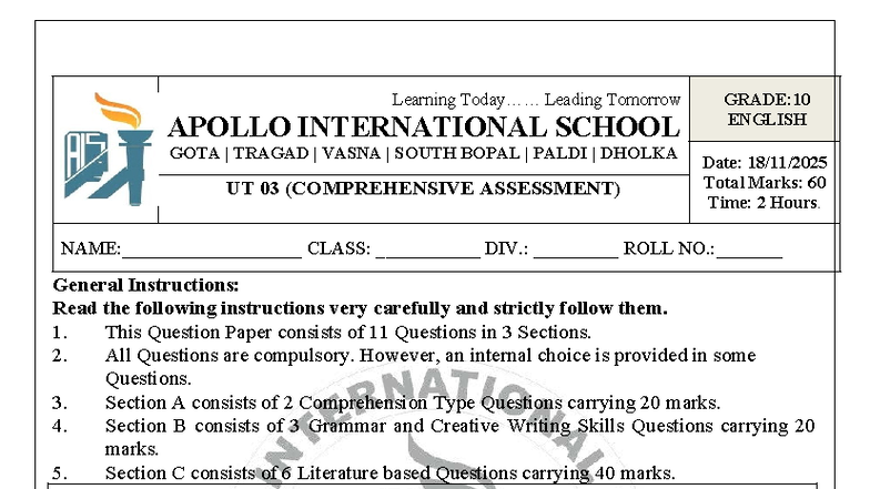 G10 English UT03 - Comprehensive Assessment Practice Paper - Studocu
