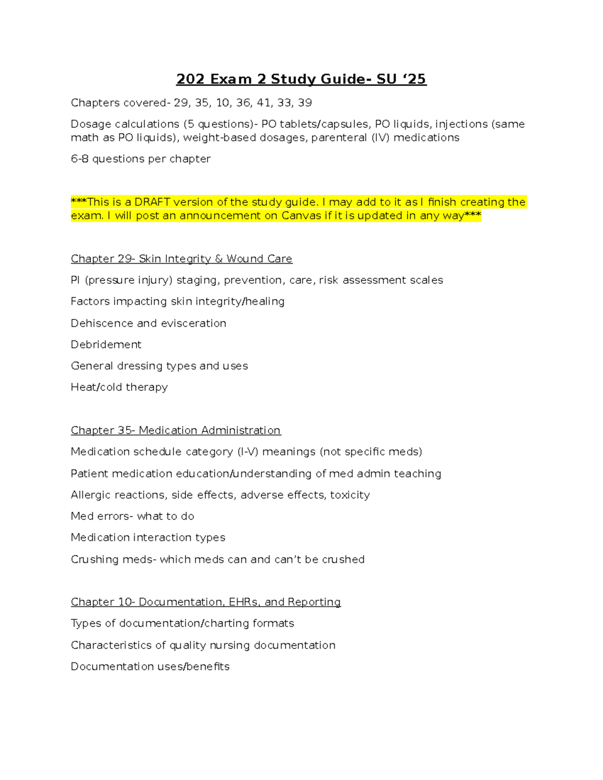 202 Exam 2 Study Guide SU: Chapters 29, 35, 10, 36, 41, 33, 39 - Studocu