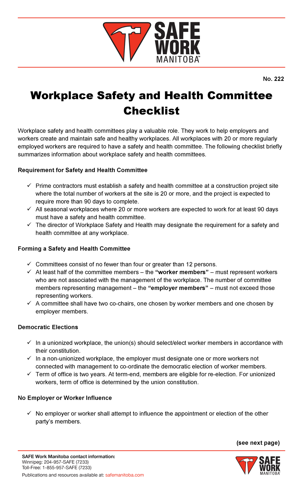 BL222 Workplace Safety and Health Committee Checklist - 19SWMB - Studocu