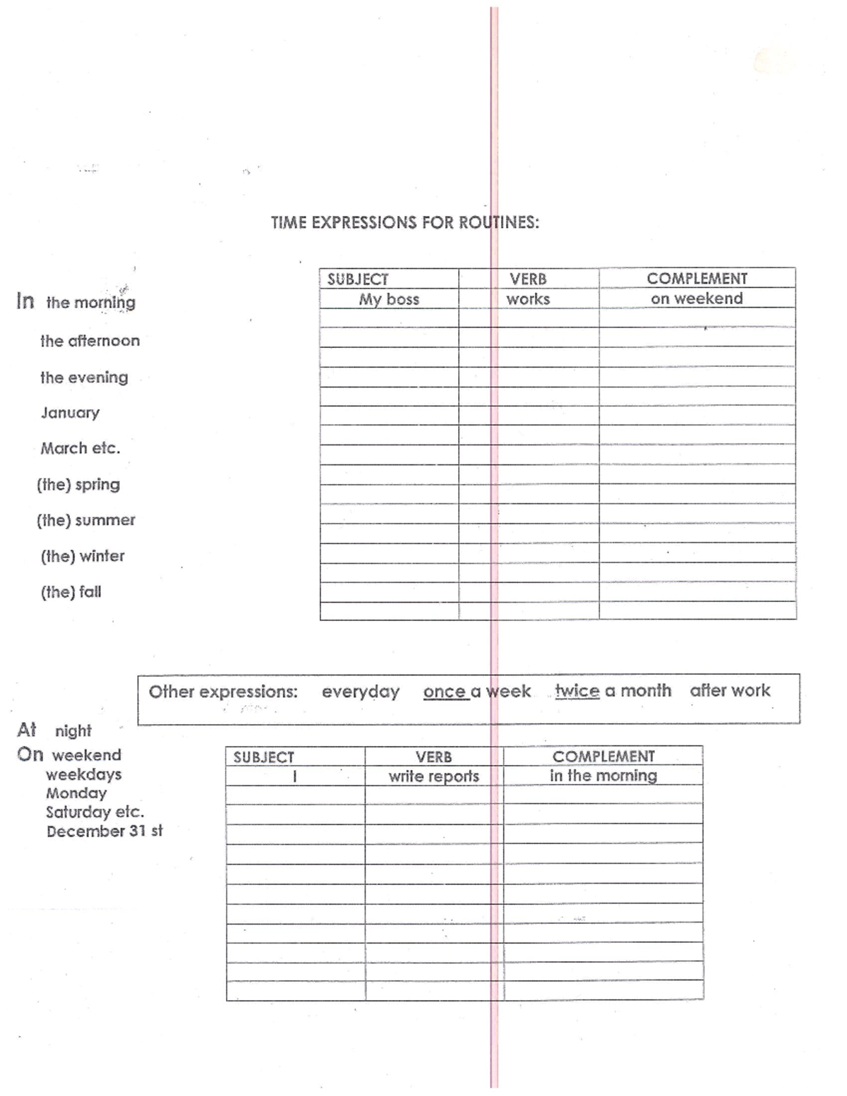 English Exercises: Time Expressions and Routines Vocabulary - Studocu