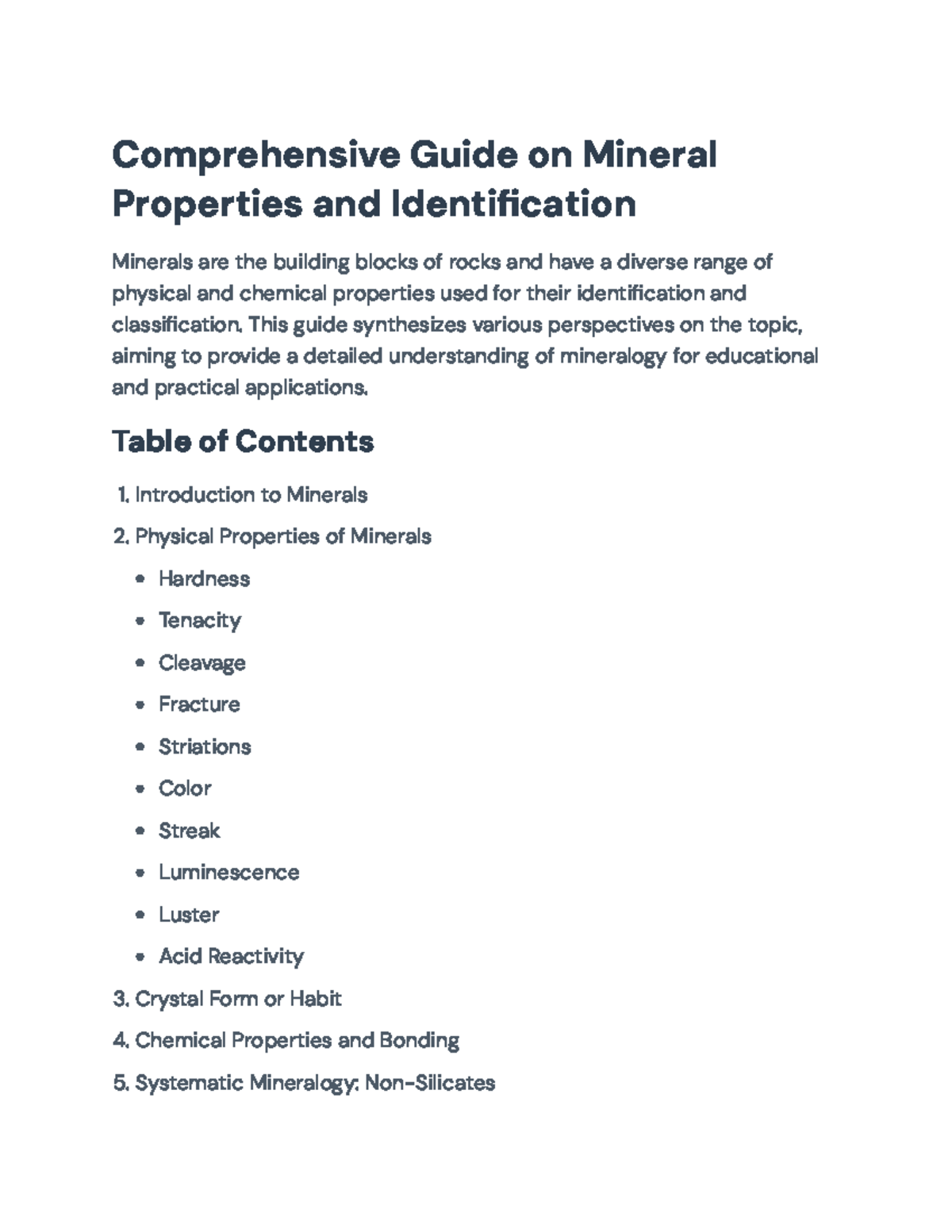 Comprehensive Guide to Mineral Identification and Properties ...