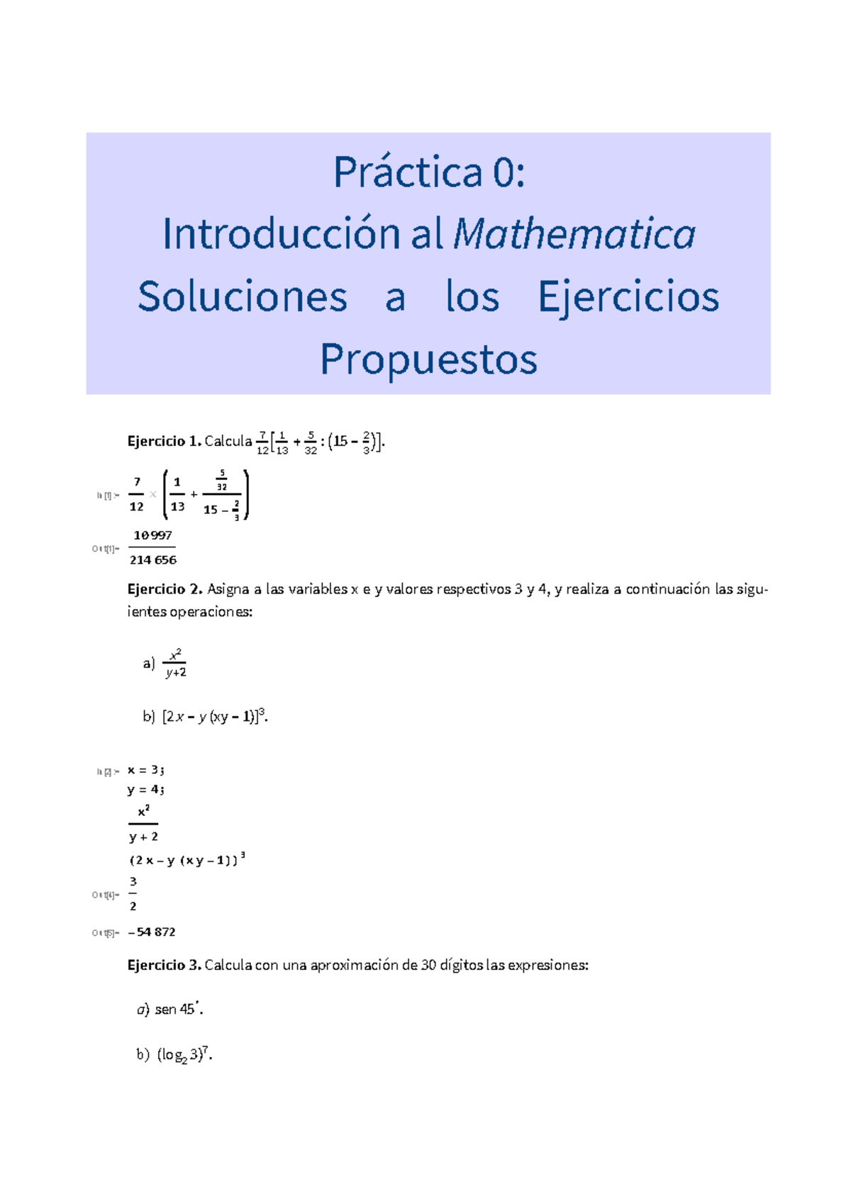 Práctica 0: Soluciones a Ejercicios de Mathematica - Studocu