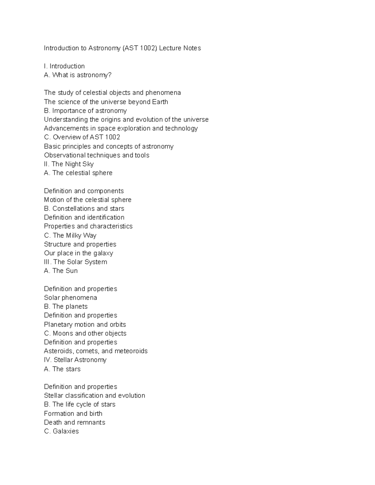 AST 1002: Lecture Notes on Introduction to Astronomy - Studocu