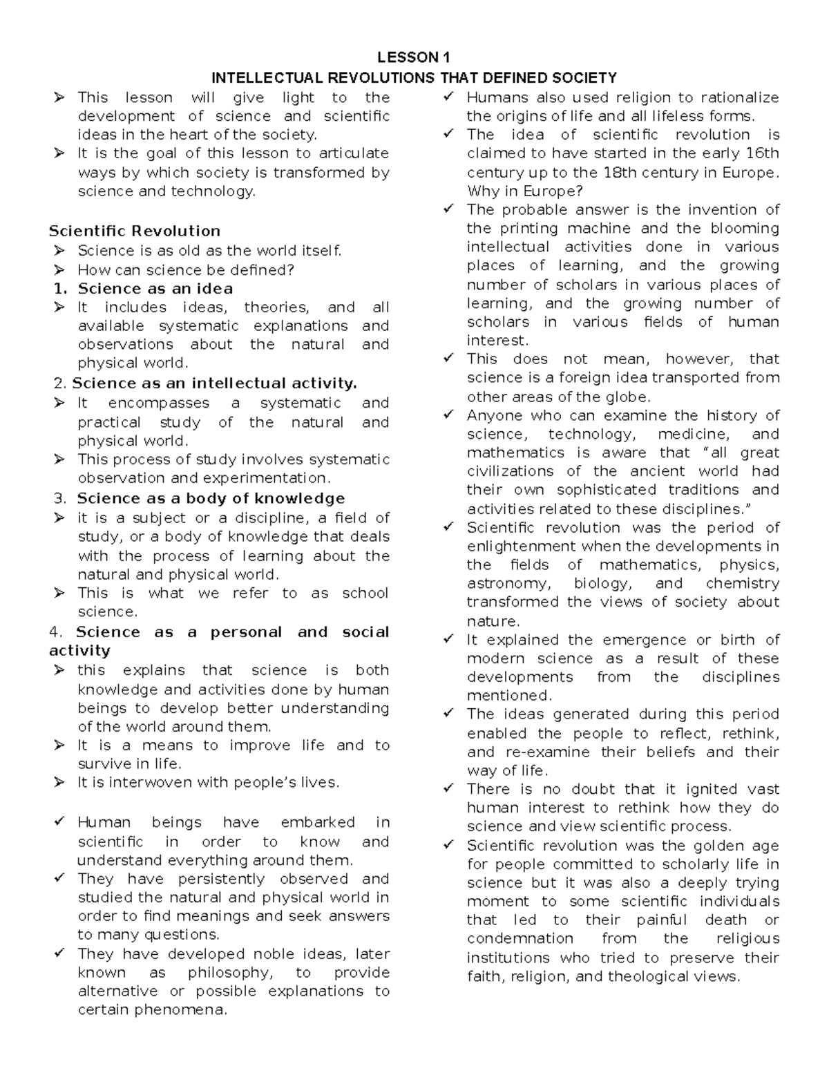 STS - Lesson 1: Intellectual Revolutions Shaping Society and Science ...