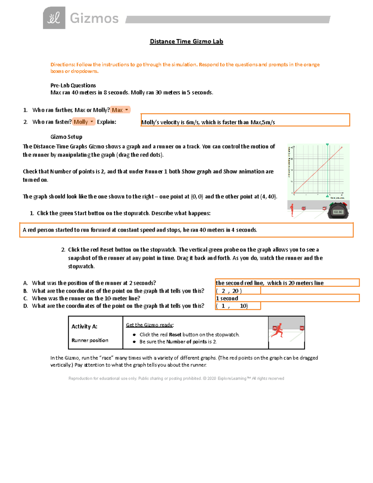 Distance-Time Gizmo Lab: Exploring Runner Motion and Speed - Studocu