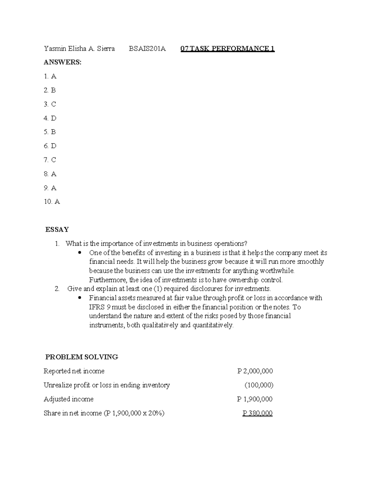 07 BSAIS201A TP 1 - Investment Importance & Disclosure in Business ...