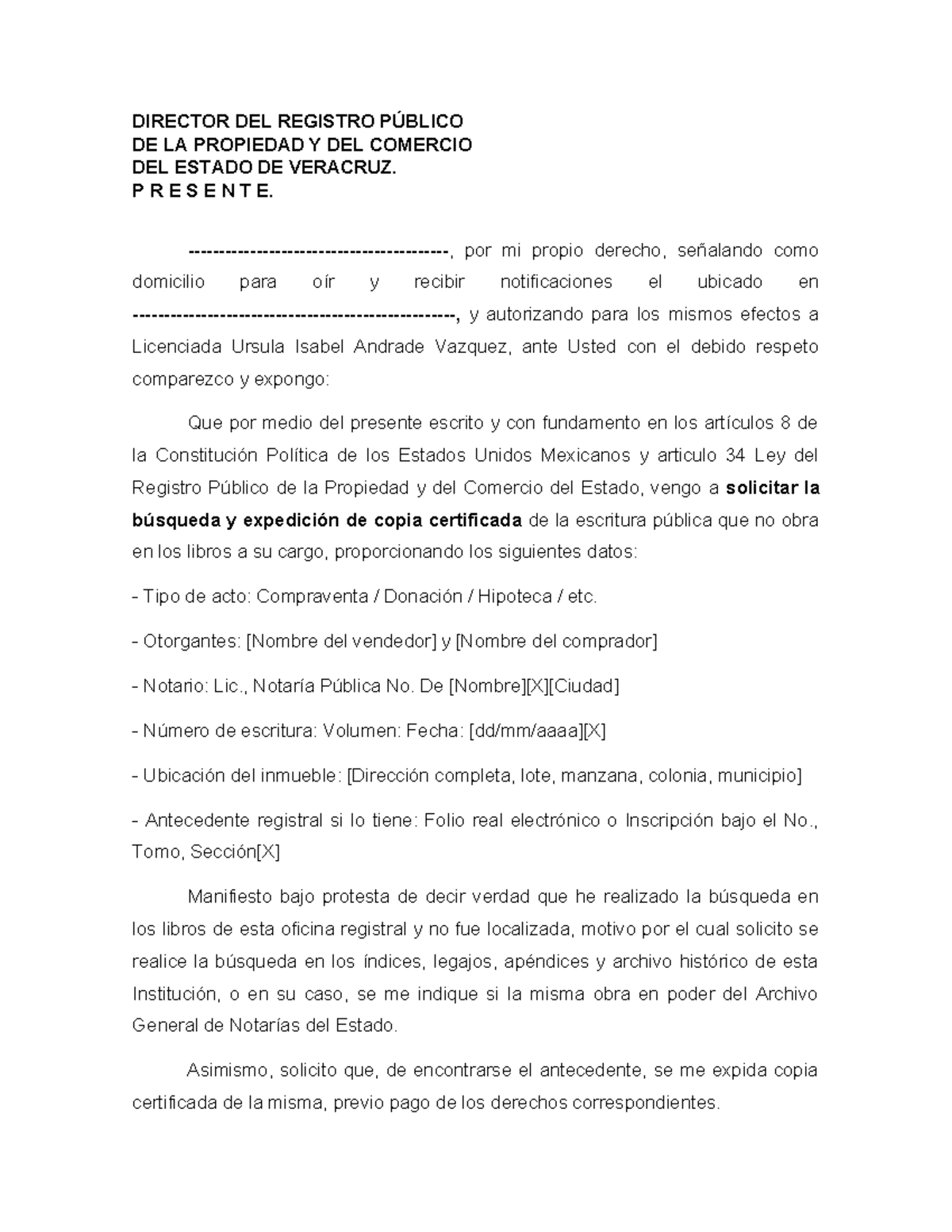 Solicitud de Copia Certificada de Escrituras al RPPV - Studocu