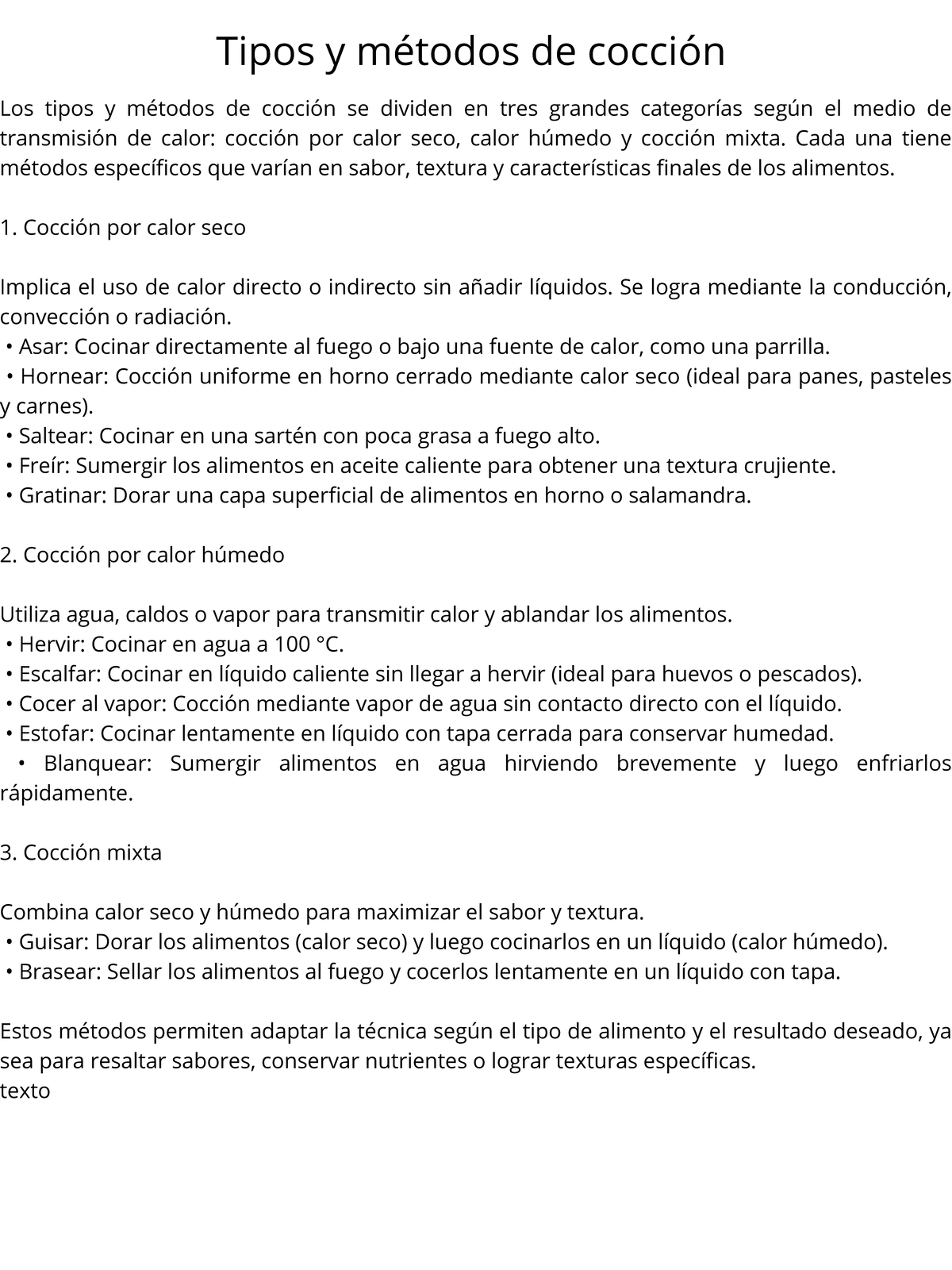 Tipos y Métodos de Cocción: Calor Seco, Húmedo y Mixto - Studocu