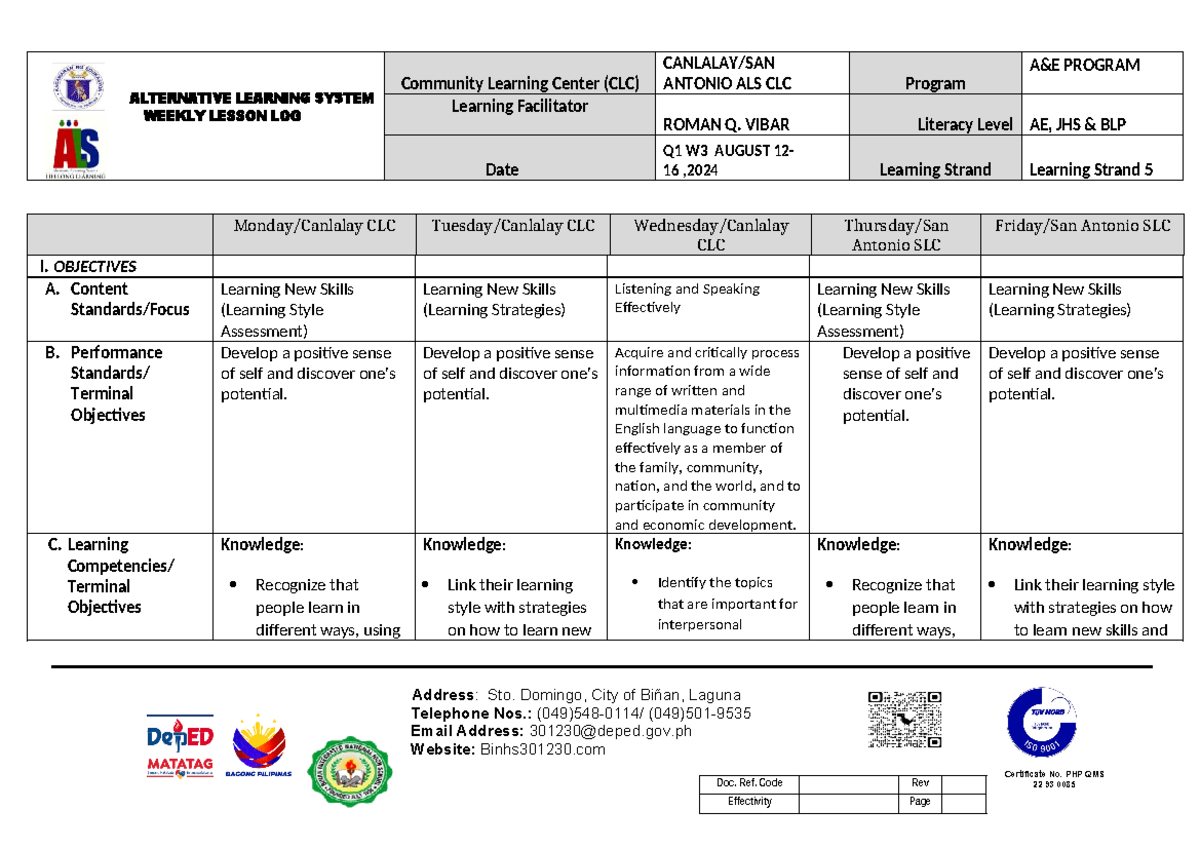 WLL WEEK3 Vibar - weekly learning log - Certificate No. PHP QMS 22 93 ...