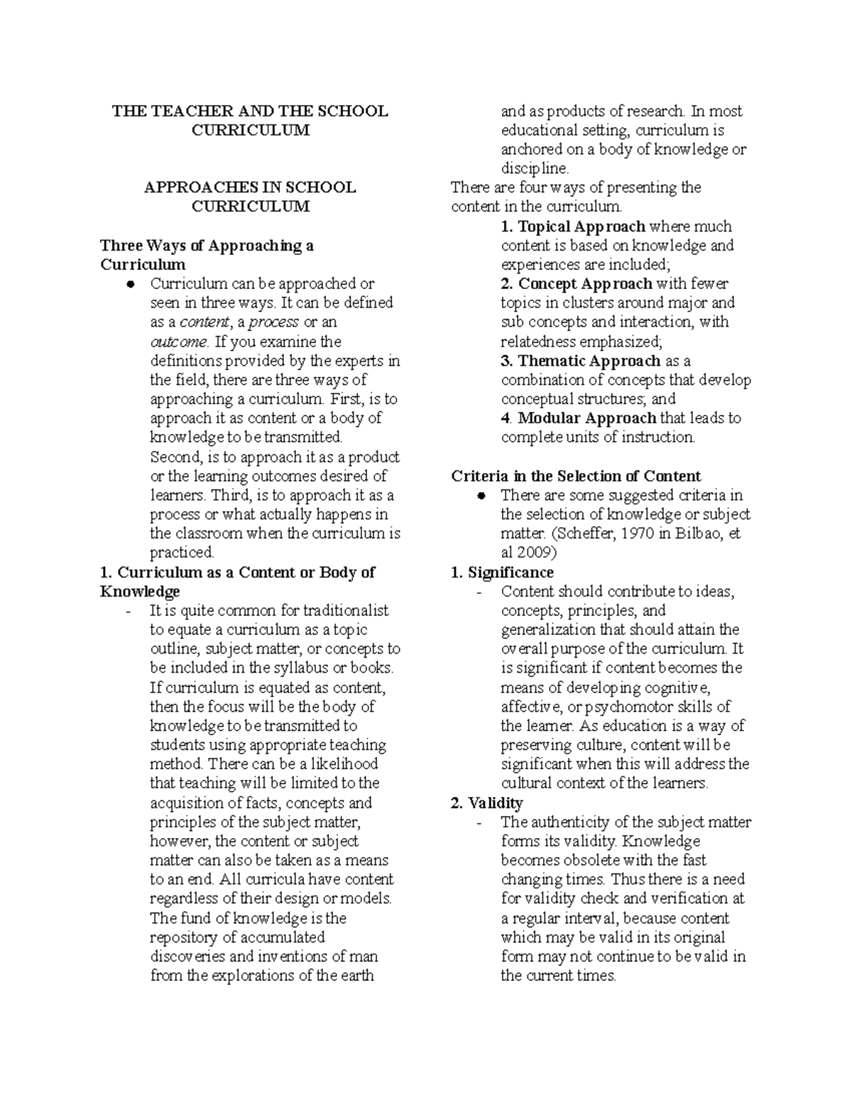 Curriculum Approaches and Teacher Roles in Education - ED101 - Studocu