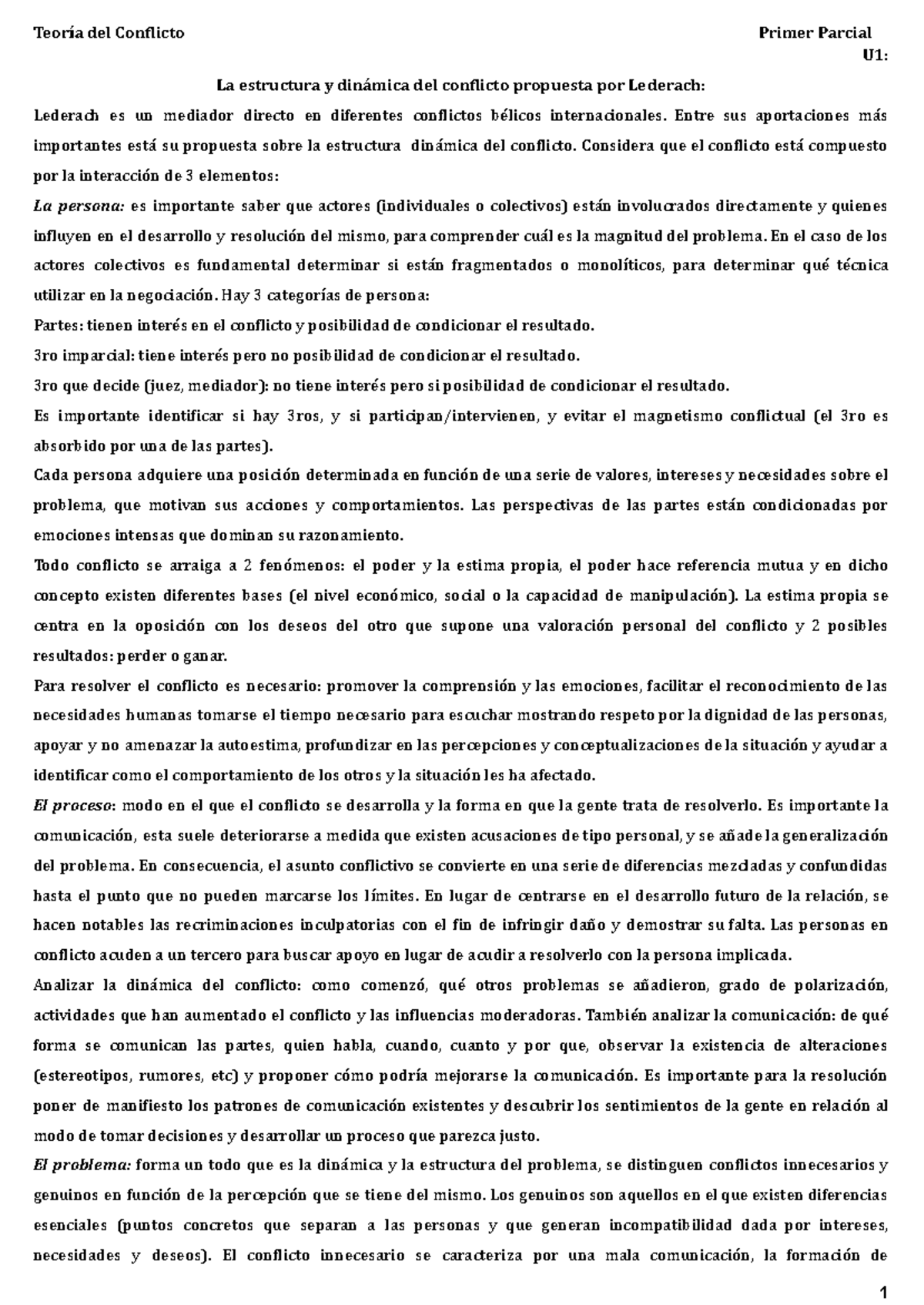 Teoría del Conflicto: Resumen del Primer Parcial U1 sobre Lederach ...