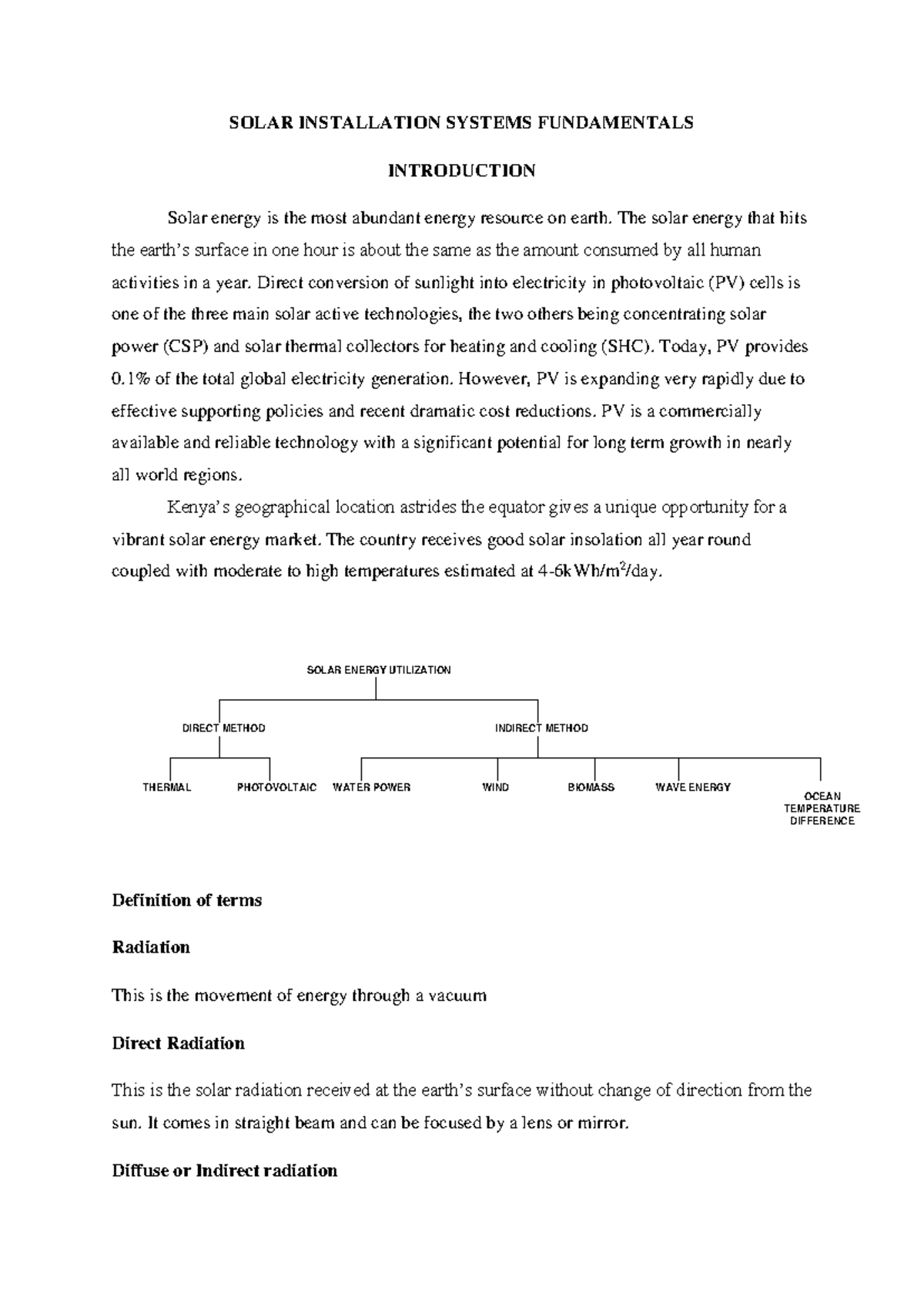 Solar Installation Systems Overview - Tvetcdacc Level 6 - Studocu