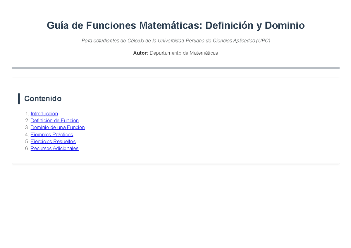 Guía de Funciones Matemáticas: Definición y Dominio - Cálculo UPC - Studocu
