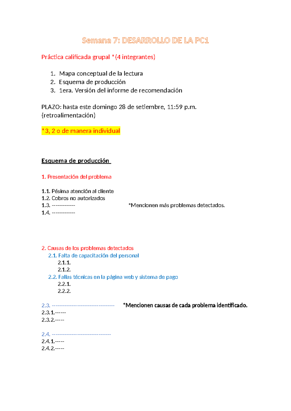 Semana 7: Desarrollo de la PC1 - Esquema y Recomendaciones - Studocu